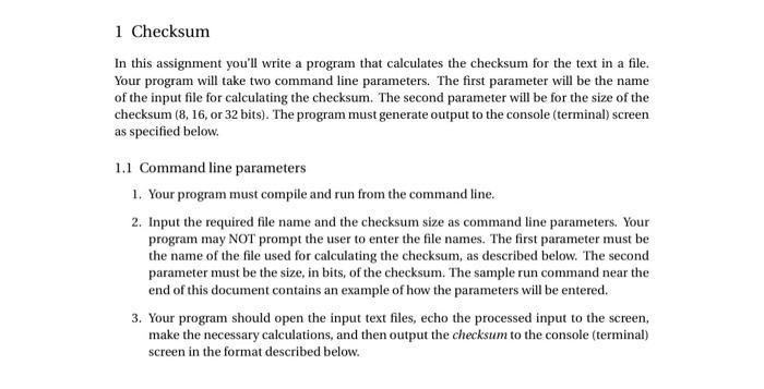 Solved 1 Checksum In this assignment you'll write a program | Chegg.com