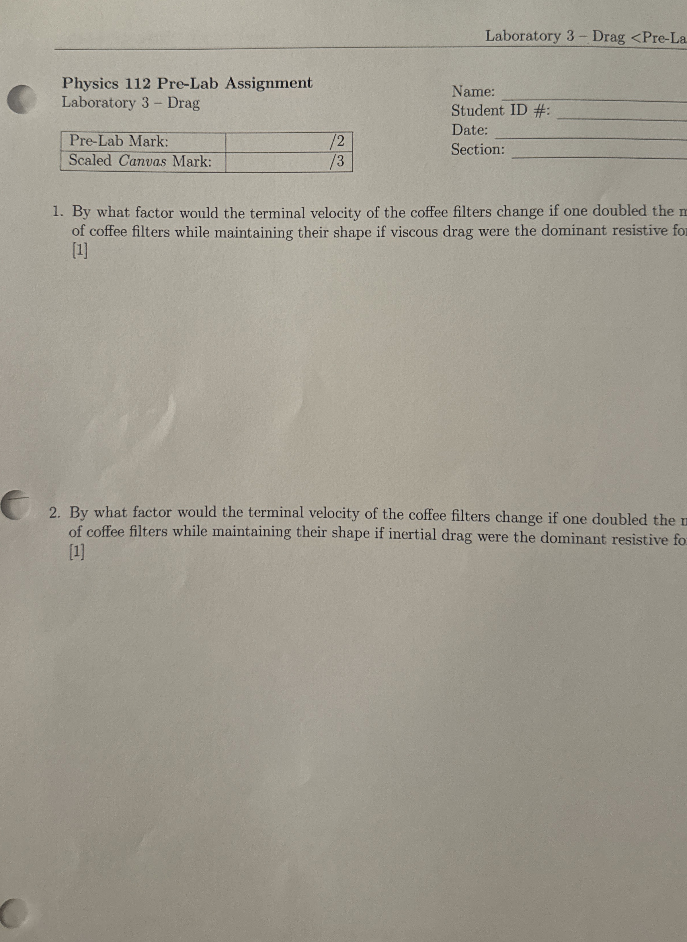 Solved Laboratory 3 - ﻿Drag