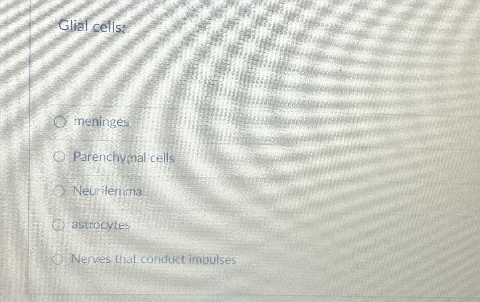 Solved Glial cells:meningesParenchymal | Chegg.com