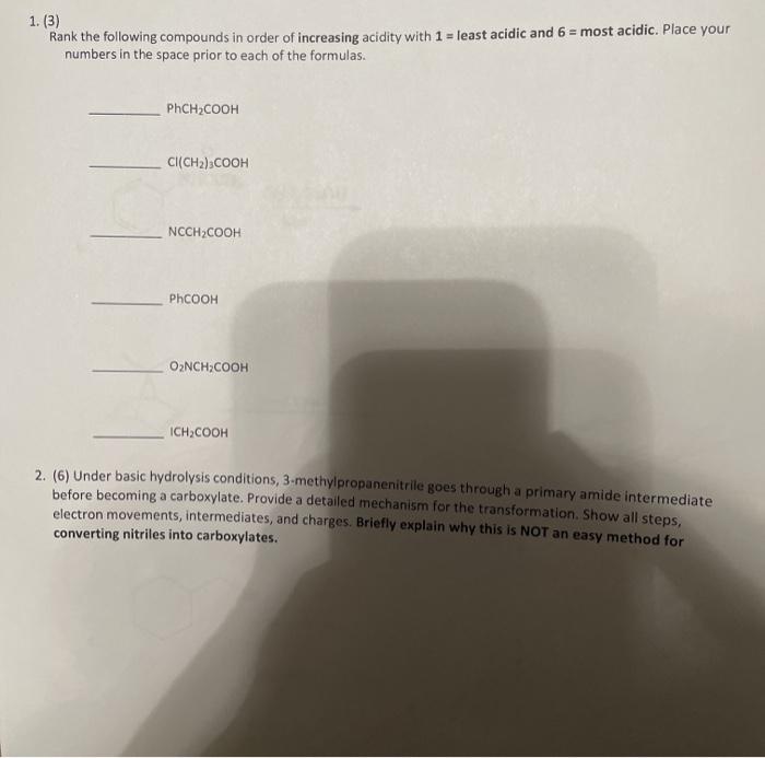 Solved 1. (3) Rank the following compounds in order of | Chegg.com