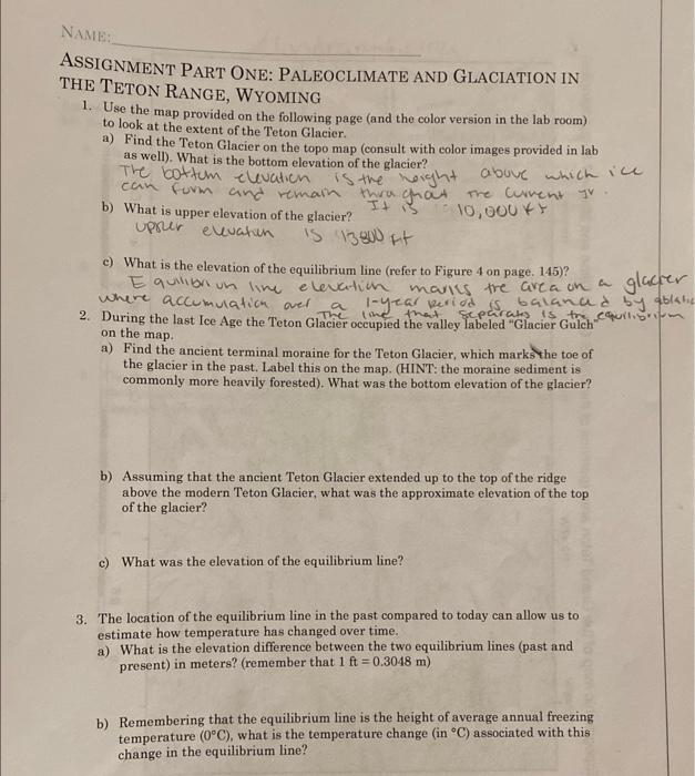 Solved ASsignMENT PART OnE: PALEOCLIMATE AND GlaCiATION IN | Chegg.com