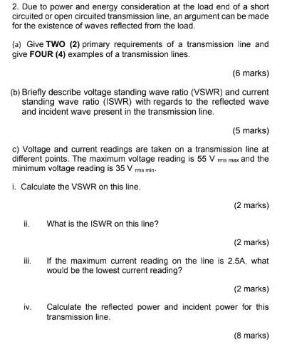Solved 2. Due to power and energy consideration at the load | Chegg.com
