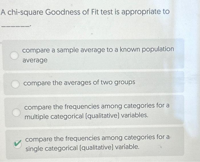 Solved A chi-square Goodness of Fit test is appropriate to | Chegg.com