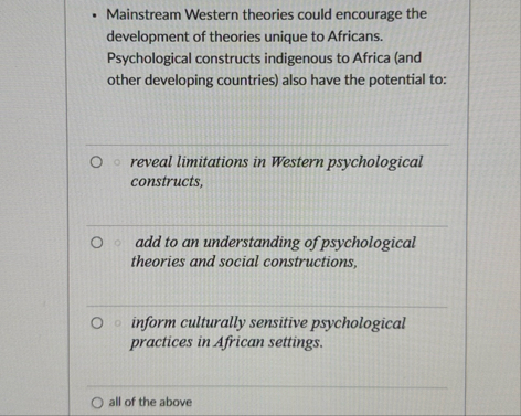 Solved Mainstream Western theories could encourage the | Chegg.com