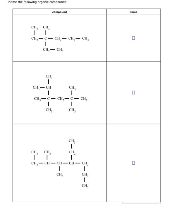 Solved Name the following organic compounds: | Chegg.com