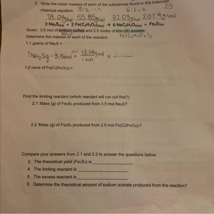 Solved 2. Write the molar masses of each of the substances | Chegg.com