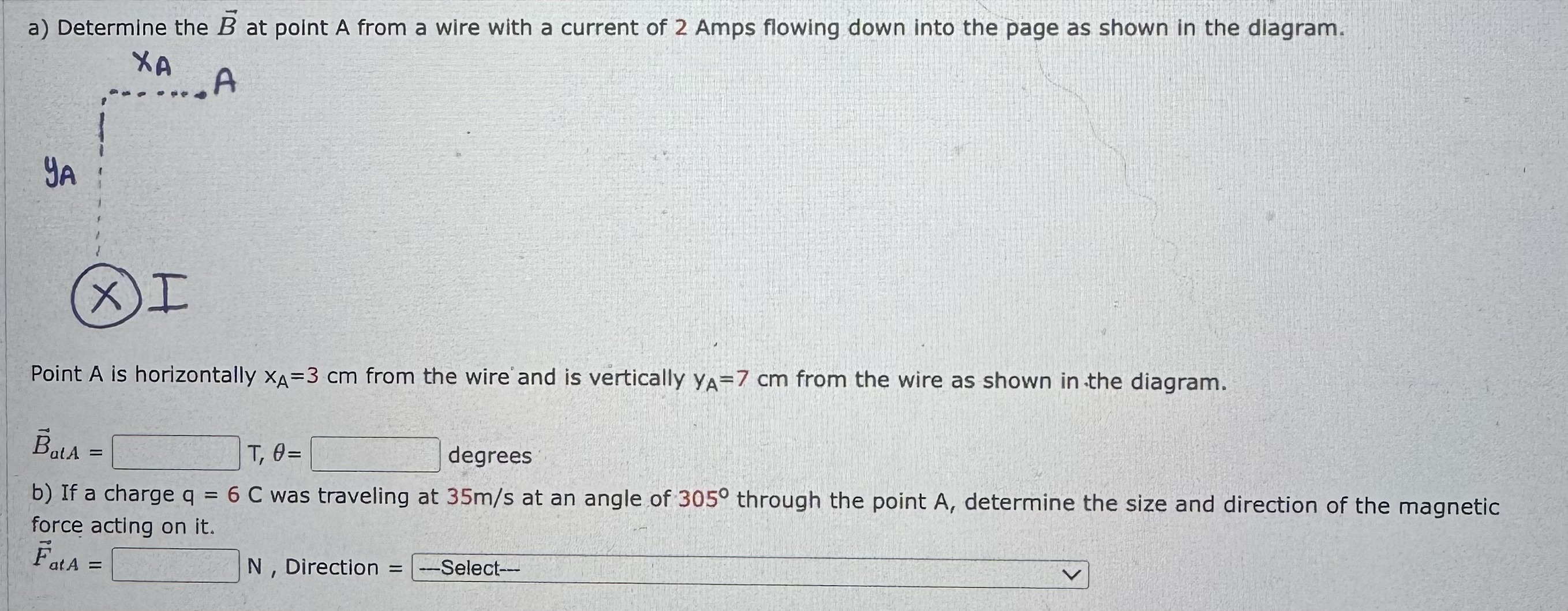 Solved a) ﻿Determine the vec(B) ﻿at point A from a wire with | Chegg.com