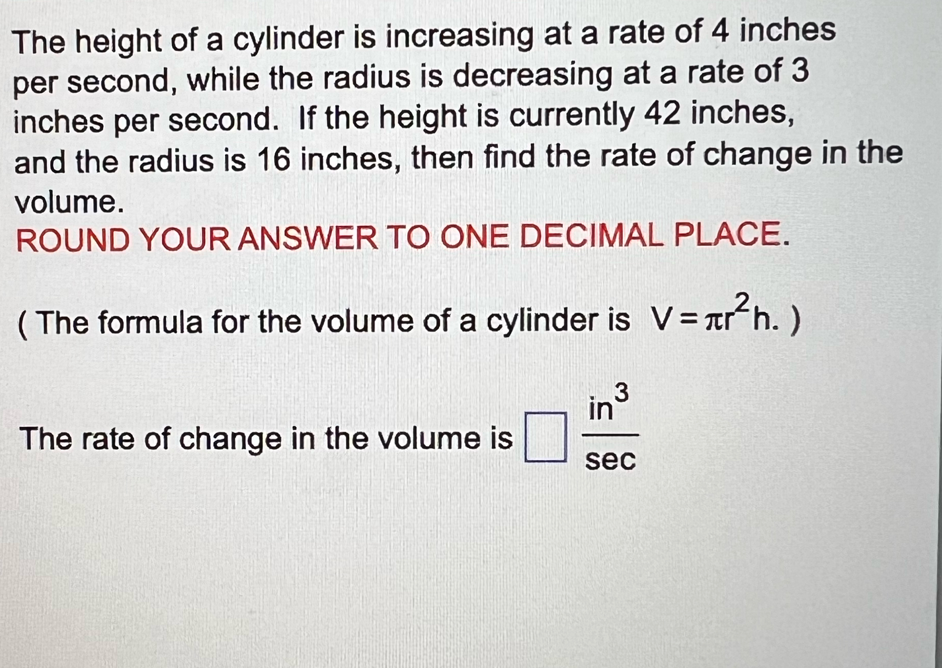 Solved The height of a cylinder is increasing at a rate of 4 | Chegg.com