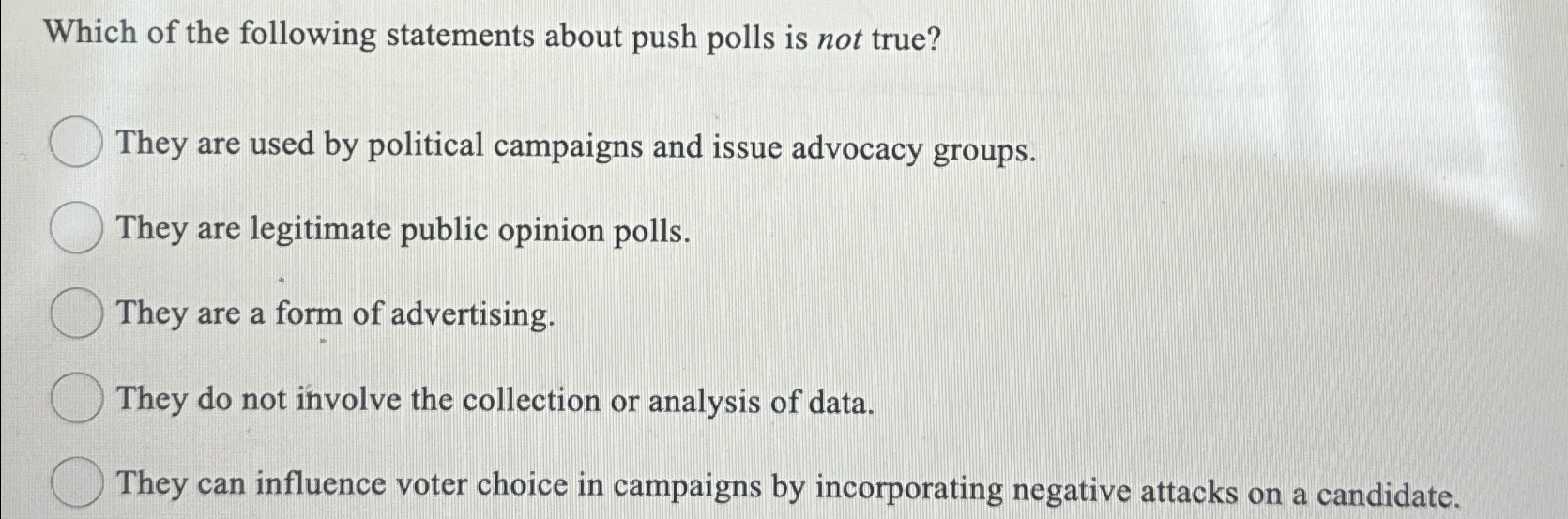 Solved Which of the following statements about push polls is | Chegg.com