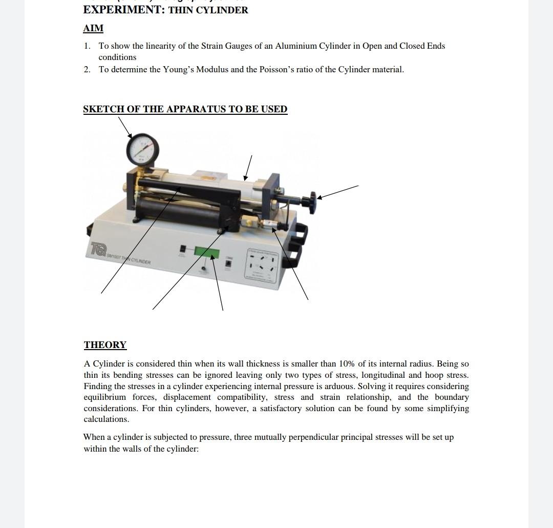 Solved EXPERIMENT: THIN CYLINDER AIM 1. To show the | Chegg.com