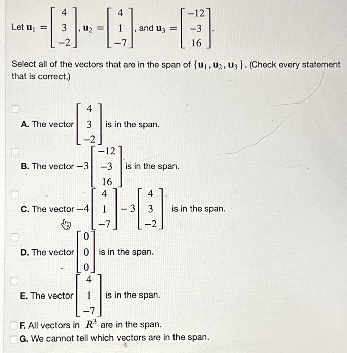 Solved 4 Let U₁ = 3 U₂ 0 Select all of the vectors that are | Chegg.com