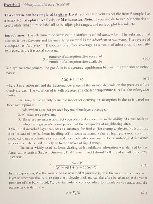 Exercise 3. "Adsorption: the BET Isotherm This | Chegg.com