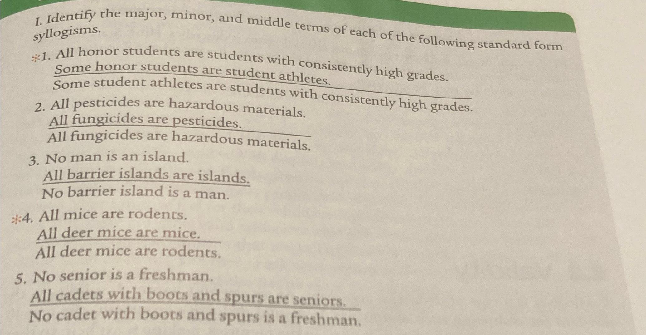 I. Identify the major, minor, and middle terms of | Chegg.com