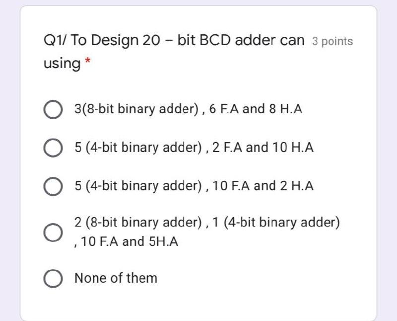 Solved Q1/ To Design 20 - bit BCD adder can 3 points using * | Chegg.com
