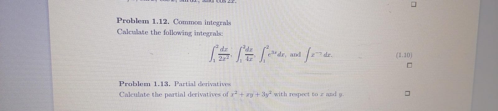 Solved Problem 1.12. ﻿Common integralsCalculate the | Chegg.com