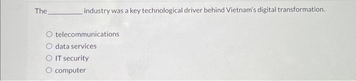 Solved The industry was a key technological driver behind | Chegg.com