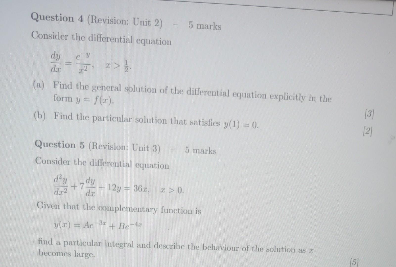 Solved Question 4 (Revision: Unit 2) - 5 marks Consider the | Chegg.com