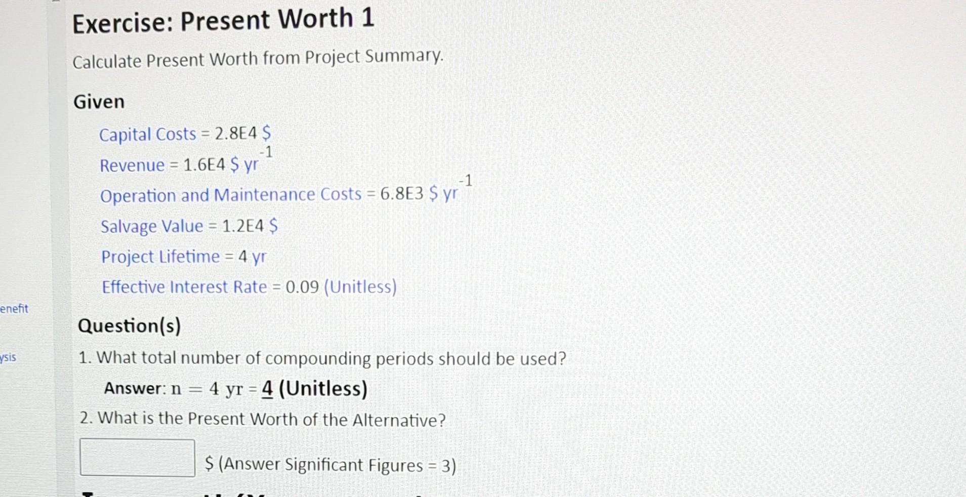 Solved Exercise: Present Worth 1 Calculate Present Worth | Chegg.com