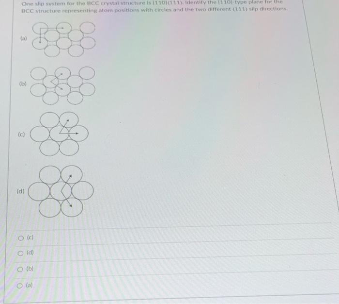 Solved One slip system for the BCC crystal structure is (1 | Chegg.com