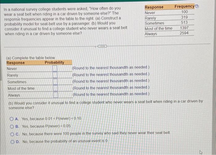 Solved In a national survey college students were asked, | Chegg.com