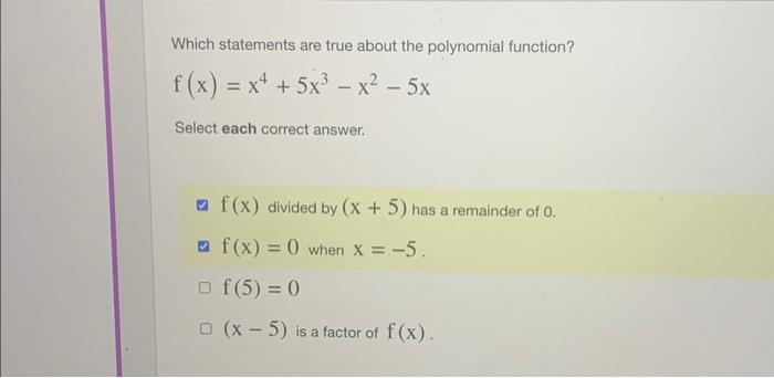 Solved Which statements are true about the polynomial | Chegg.com