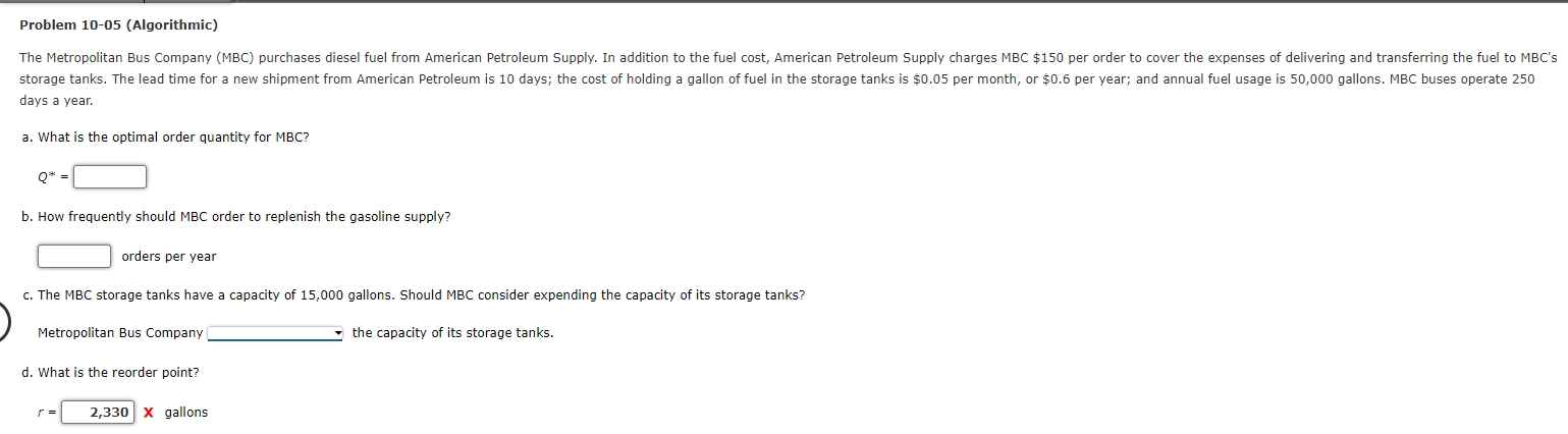 Solved Problem 10-05 (Algorithmic)days a year.a. ﻿What is | Chegg.com