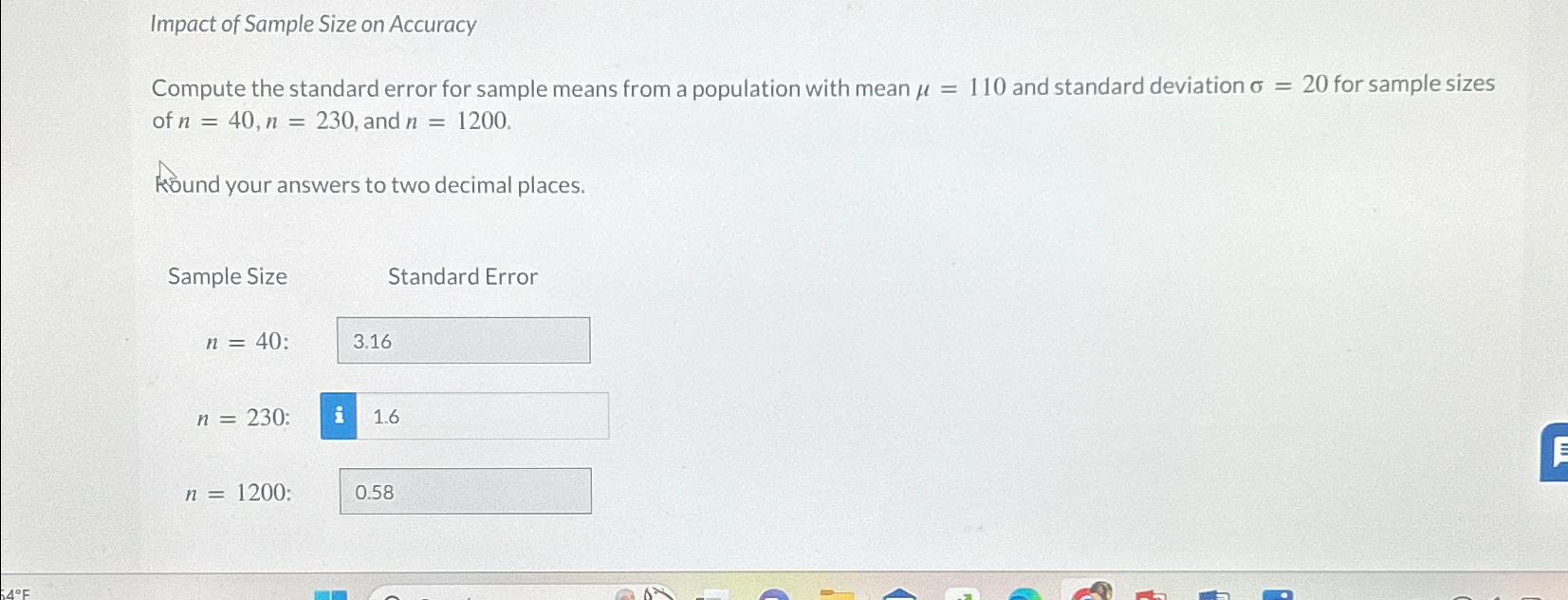 Solved Impact of Sample Size on AccuracyCompute the standard | Chegg.com