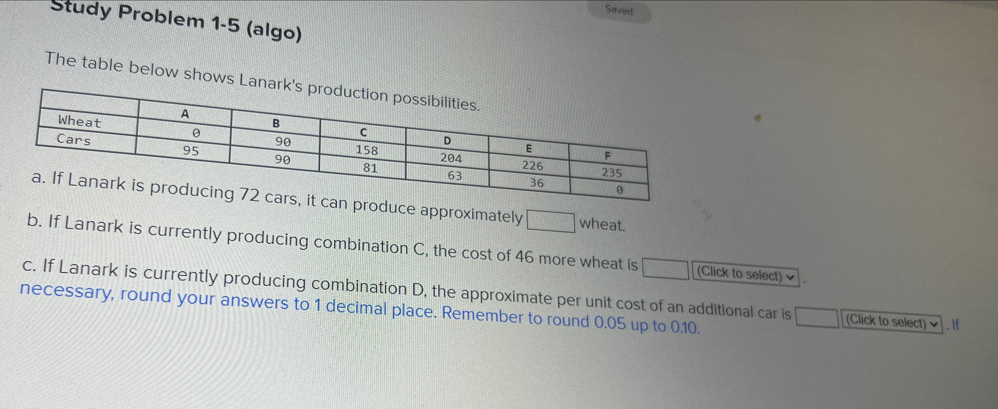 Solved Study Problem 1-5 (algo)The table below shows | Chegg.com