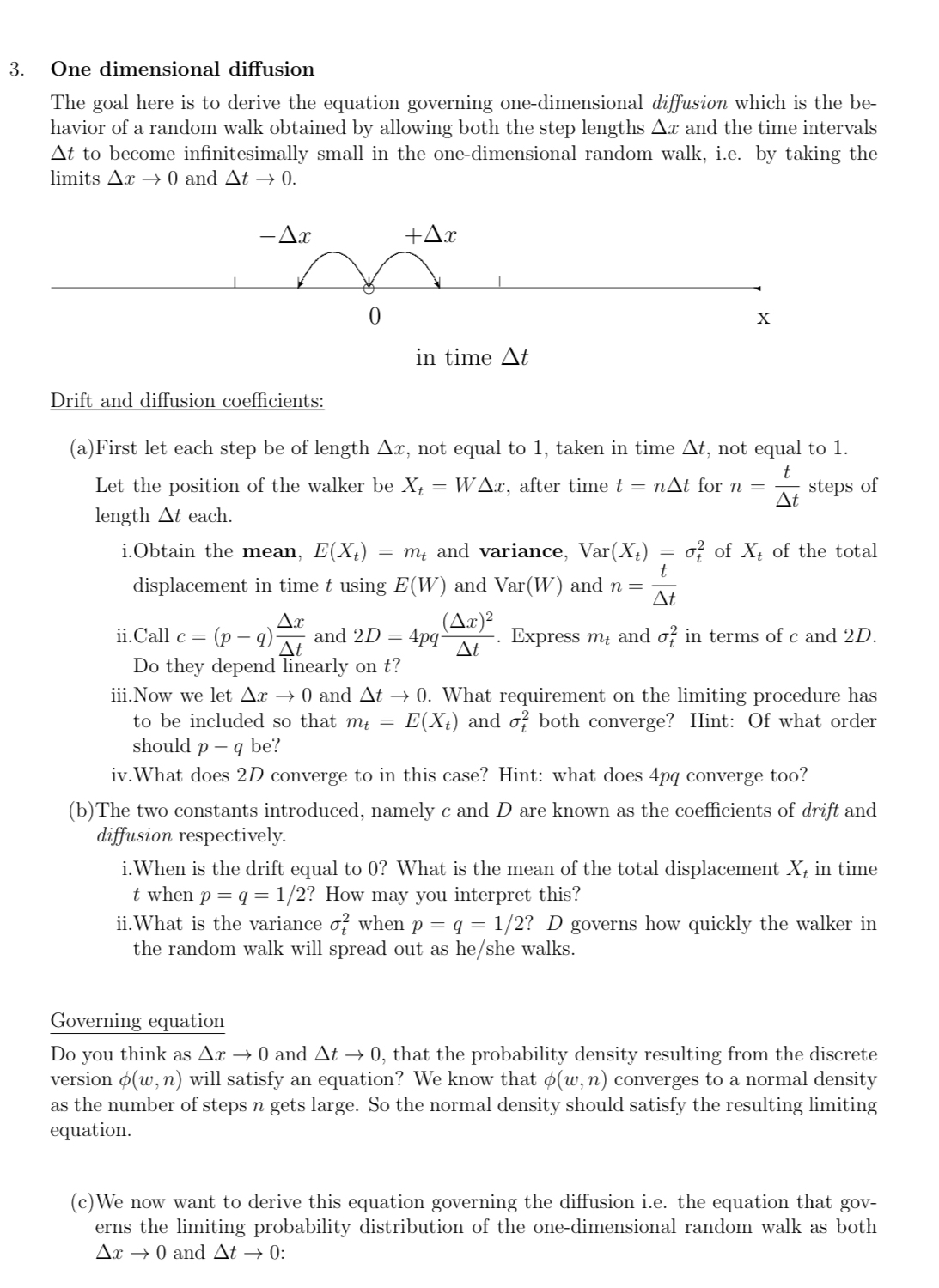 Solved One Dimensional Diffusionthe Goal Here Is To Derive
