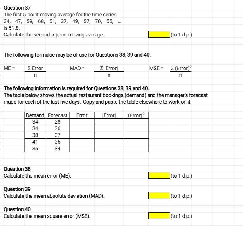 Solved Question 37The first 5-point moving average for the | Chegg.com