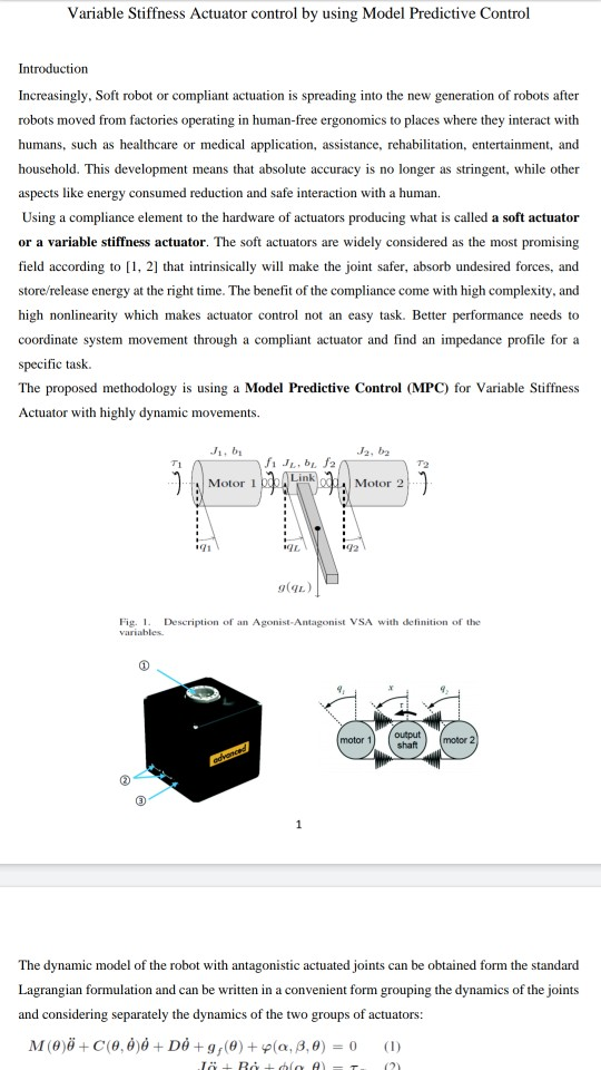 Variable Stiffness Actuator control by using Model | Chegg.com