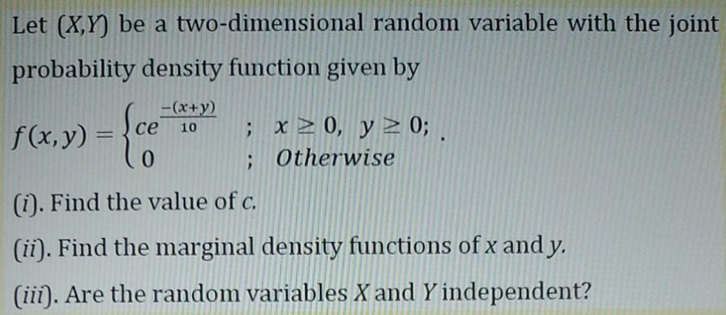 Solved Let (X,Y) be a two-dimensional random variable with | Chegg.com
