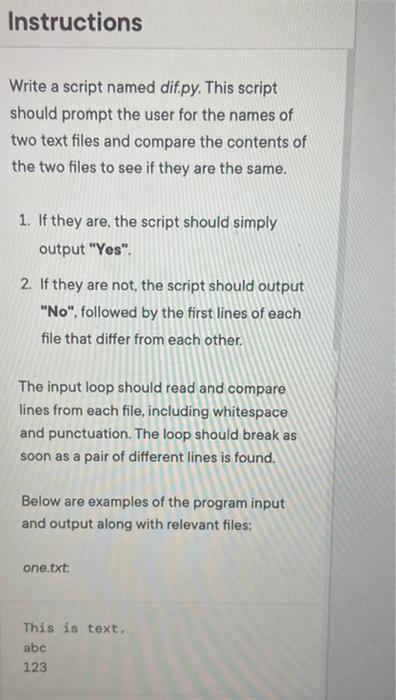 Solved Instructions Write a script named dif.py. This script | Chegg.com Solved Instructions Write a script named dif.py. This script | Chegg.com