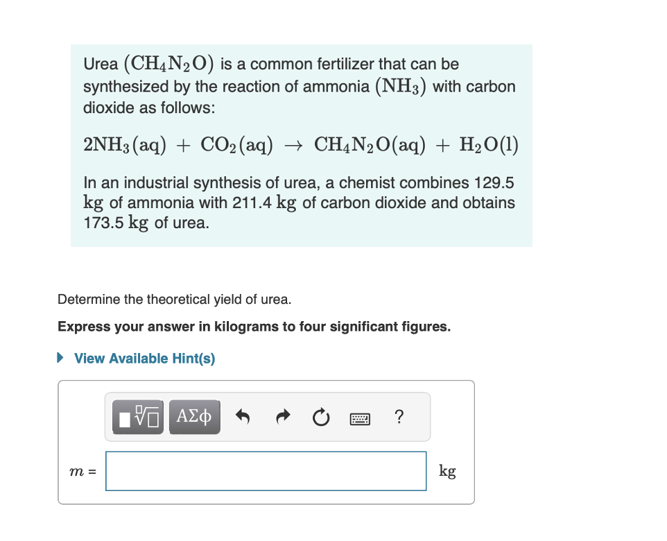 Solved Urea (CH4N2O) ﻿is a common fertilizer that can | Chegg.com