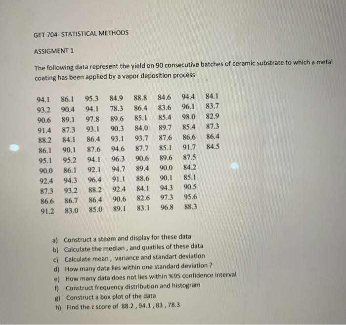 Get 704 Statistical Methods Assigment 1 The