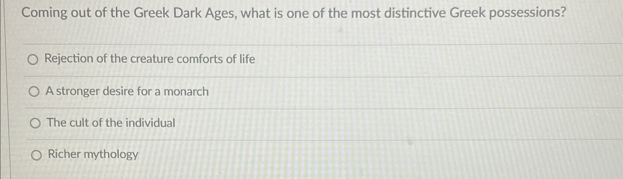Solved Coming out of the Greek Dark Ages, what is one of the | Chegg.com
