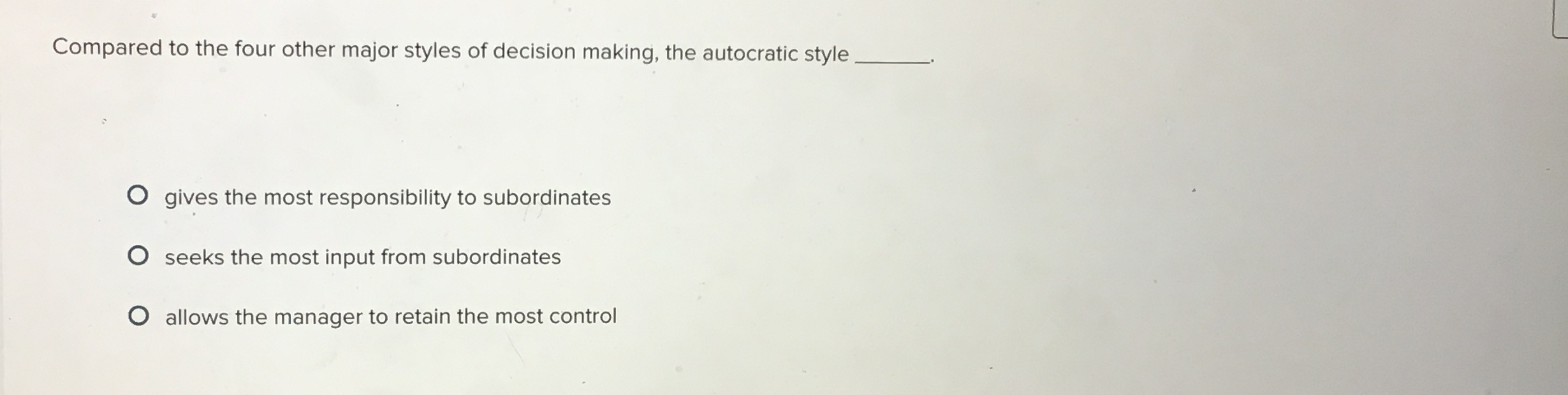 Solved Compared to the four other major styles of decision | Chegg.com