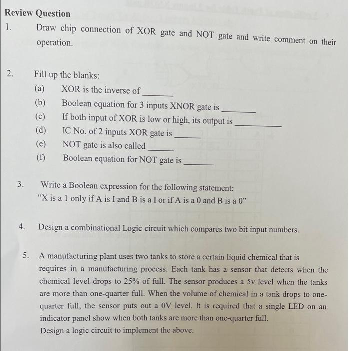 Solved Review Question 1. Draw chip connection of XOR gate | Chegg.com