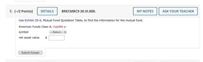 Solved BRECMBC9 20.1II.008. Use Exhibit 20-6, Mutual Fund | Chegg.com