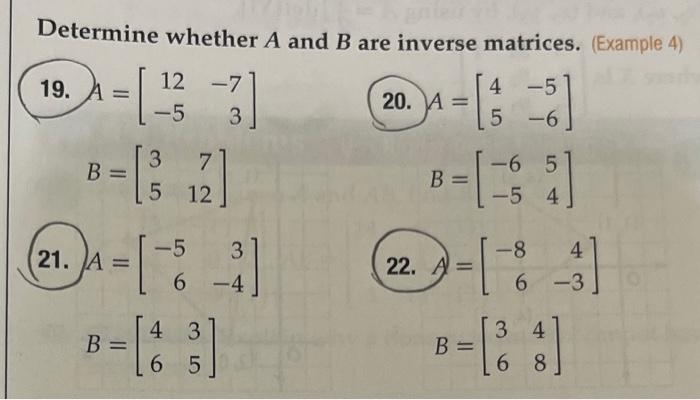 Solved Determine whether A and B are inverse matrices. | Chegg.com