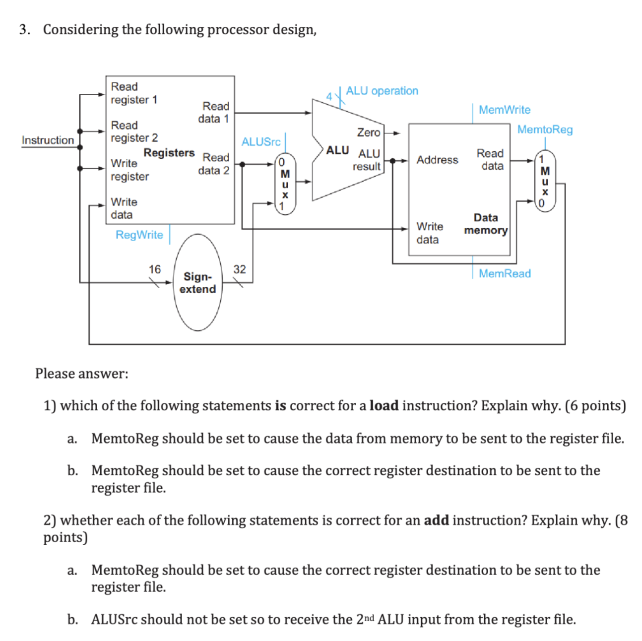 Solved Considering the following processor design,In:Please | Chegg.com