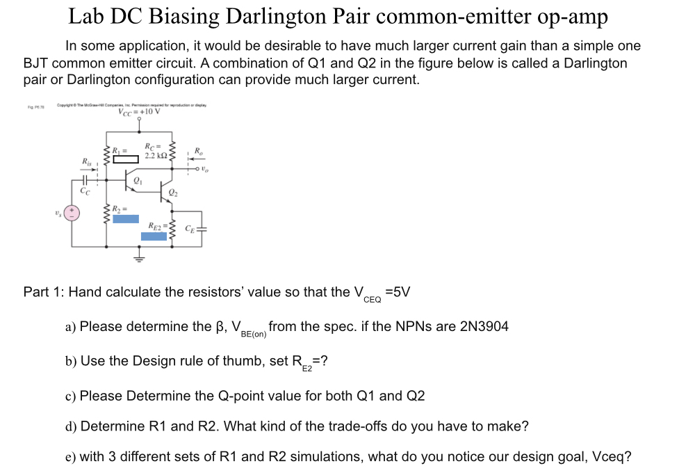 Solved Lab DC Biasing Darlington Pair common-emitter | Chegg.com
