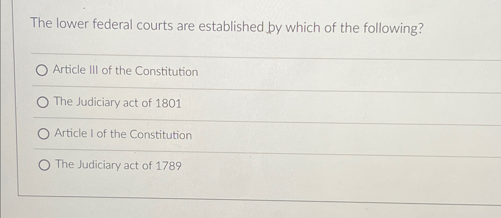Solved The lower federal courts are established by which of | Chegg.com