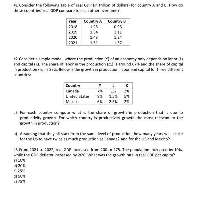 Solved \#1 Consider the following table of real GDP (in | Chegg.com
