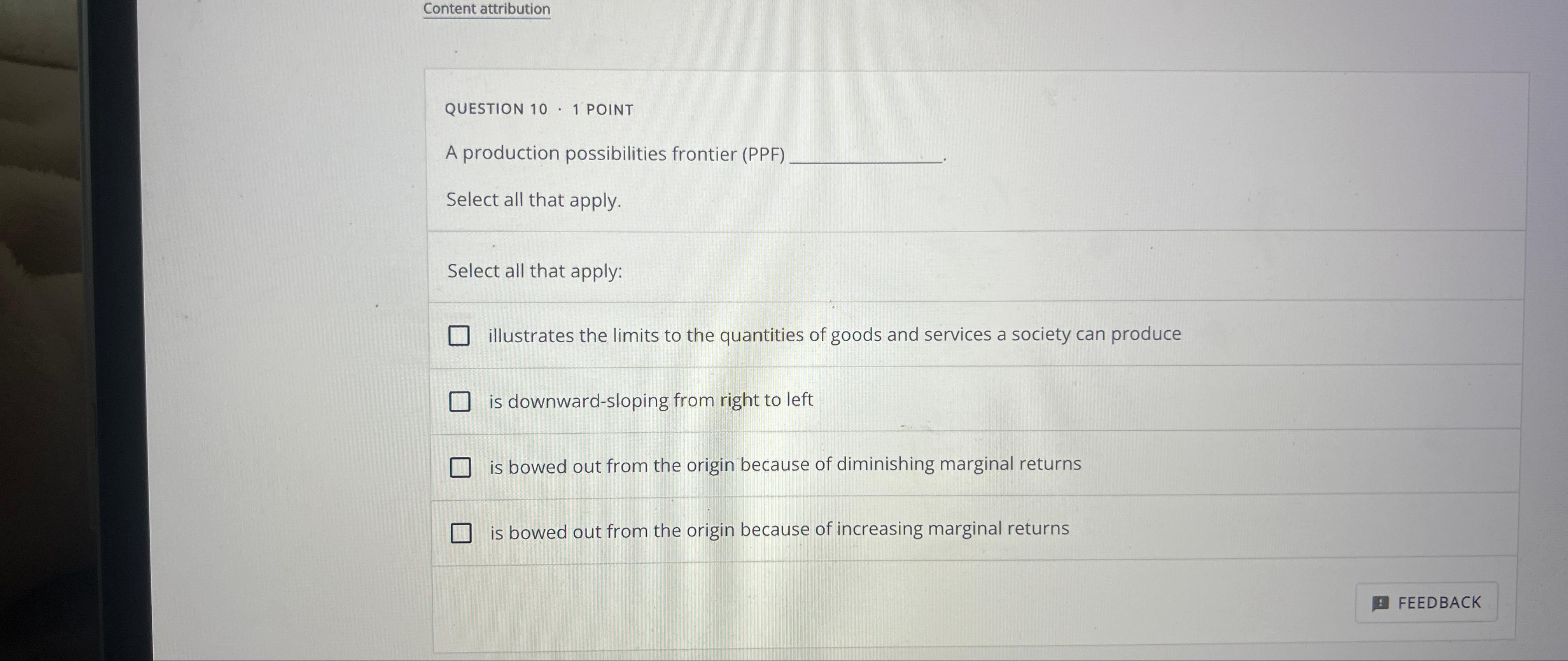 Solved Content attributionQUESTION 10 - 1 ﻿POINTA production | Chegg.com