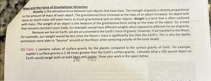 Solved Mass and the Force of Gravitational Attraction | Chegg.com