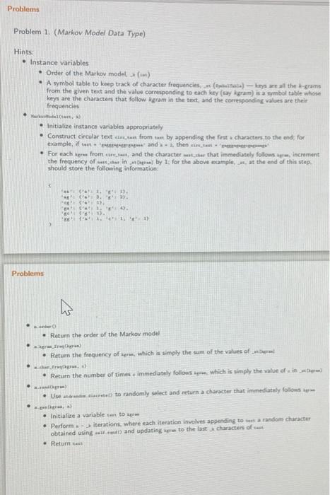 Solved Problems Problem 1. (Markov Model Data Type) Hints | Chegg.com