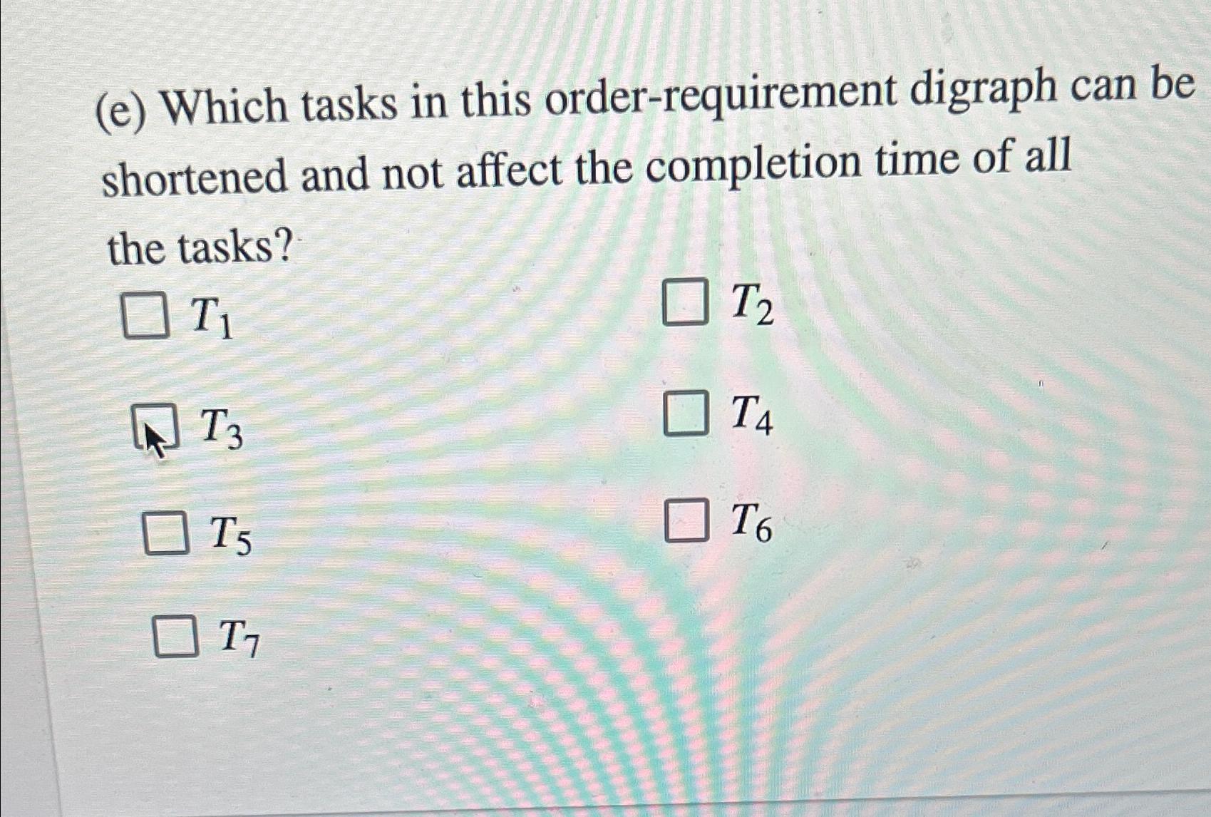 Solved (e) ﻿Which tasks in this order-requirement digraph | Chegg.com