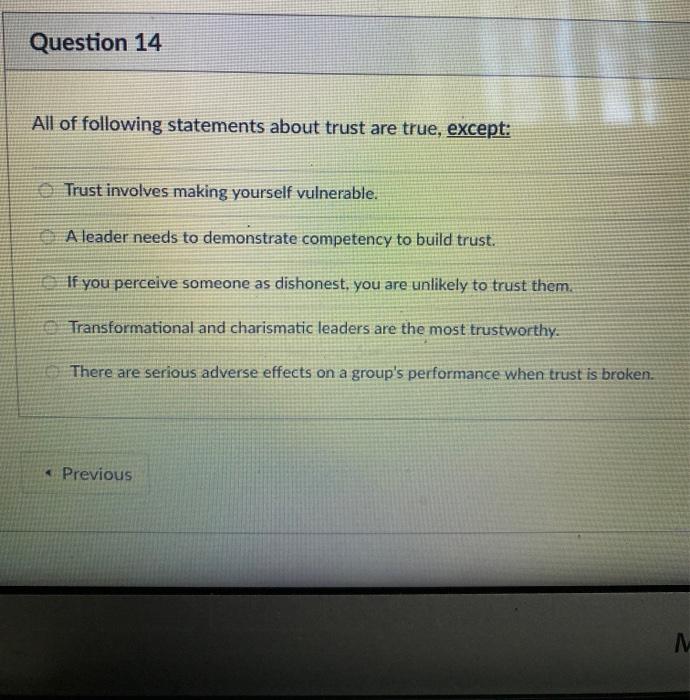 Solved Question 14 All of following statements about trust | Chegg.com