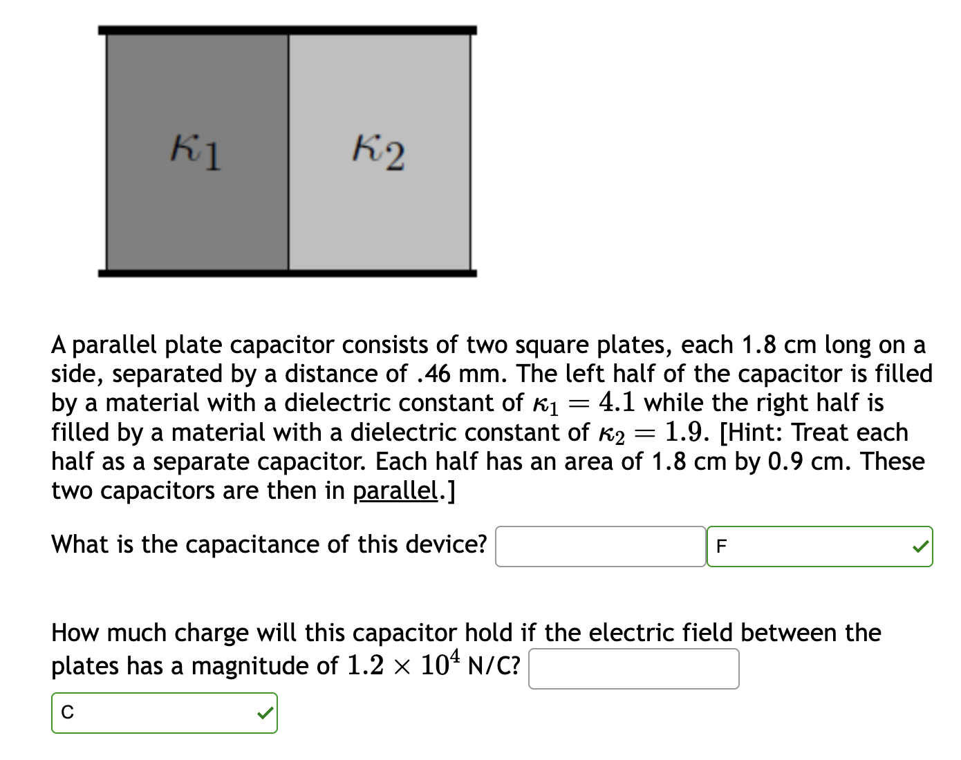 Solved A parallel plate capacitor consists of two square | Chegg.com